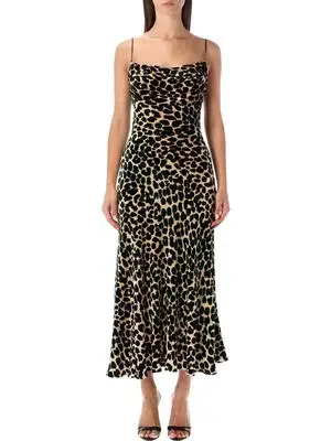 Balmain Leopard Print Velvet Midi Dress - Neutrals