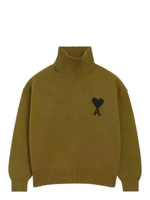 AMI Paris De Coeur Funnel Neck Sweater - Green