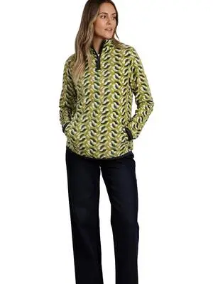 WEIRD FISH Reena 1/4 Zip Printed Microfleece - Warm Olive