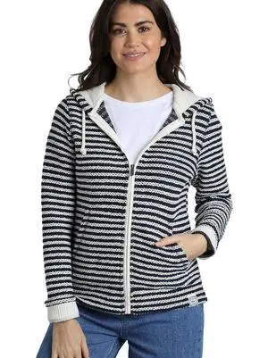 WEIRD FISH Fisher Full Zip Striped Macaroni Hoodie - Ecru