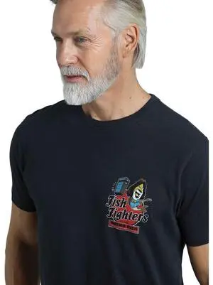 WEIRD FISH Fish Fighters Back Print Artist T-shirt - Navy