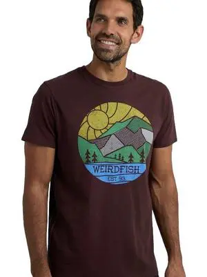 WEIRD FISH Foothills Front Print T-shirt Mulled Wine