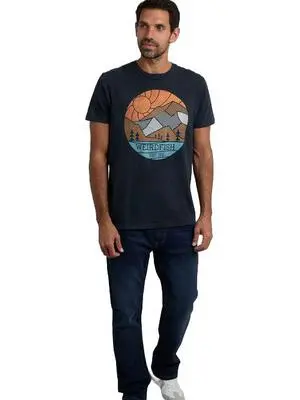 WEIRD FISH Foothills Front Print T-shirt Navy