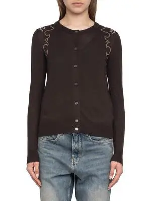 Zadig&Voltaire Missya West Strass Rhinestone Cardigan - Dark Chocolate