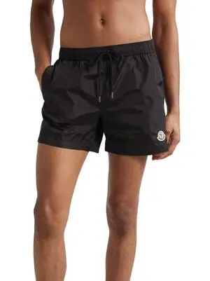 Moncler Logo Patch Swim Trunks - Black