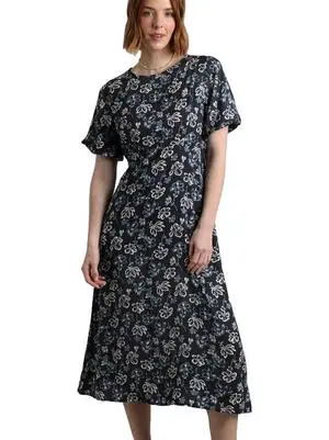 WEIRD FISH Everly Printed Midi Dress - Black Iris