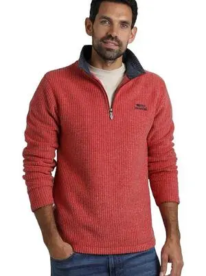 WEIRD FISH Newark 1/4 Zip Grid Fleece - Barberry Red Marl