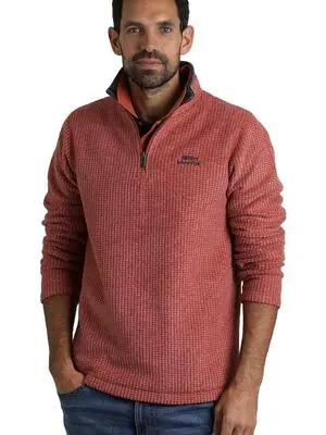 WEIRD FISH Newark 1/4 Zip Grid Fleece Paprika