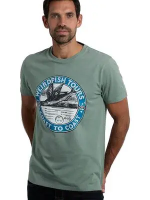 WEIRD FISH Coasting Front Print Graphic T-shirt - Dusty Teal