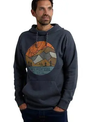 WEIRD FISH Bryant Graphic Popover Hoodie - Dark Navy