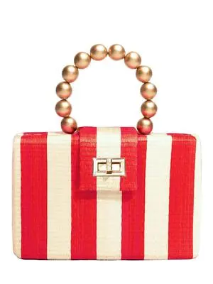 SOLI & SUN Louisa Woven Straw Clutch - Red & Cream