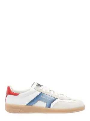 Santoni Leather And Suede Dbs Oly Sneaker - White/ Blue