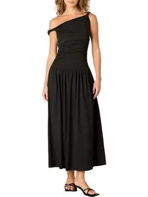 NIA Ruched One-shoulder Maxi Dress - Black