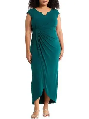 CONNECTED APPAREL Cap Sleeve Maxi Dress - Deep Spruce