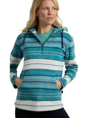 WEIRD FISH Lana 1/4 Zip Stripe Microfleece Hoodie - Lagoon Blue