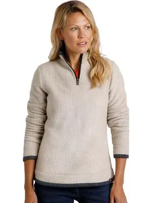 WEIRD FISH Beye 1/4 Zip Grid Fleece - Ecru