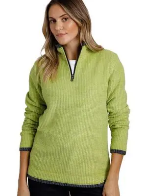 WEIRD FISH Beye 1/4 Zip Grid Fleece - Tarragon