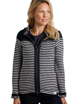 WEIRD FISH Striped Full Zip Macaroni Hoodie - Navy