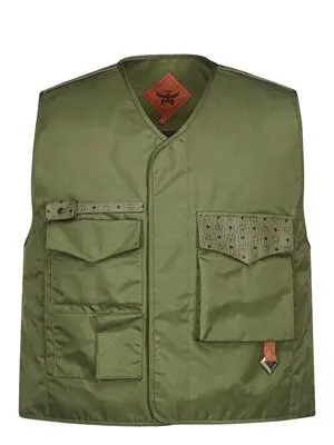 Mcm Econyl® Vest With Visetos Monogram Print Leather Trim - Khaki Moss