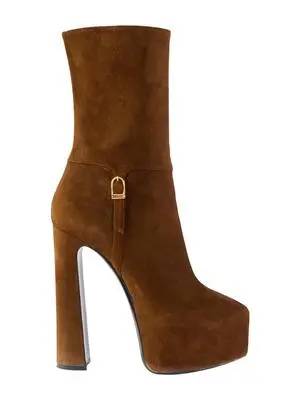 Saint Laurent Nico Buckled Suede Platform Boots - Brown
