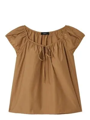 Theory Tie-neck Cotton-blend Poplin Blouse - Brown