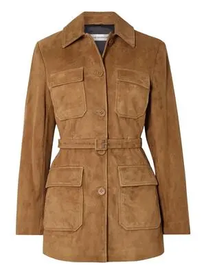Nour Hammour Romana Belted Suede Jacket Tan