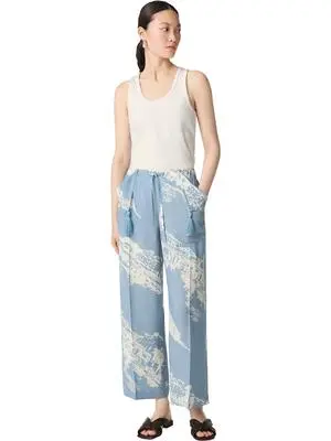 BOTTEGA  VENETA Printed Silk Shantung Pants - Blue/dove