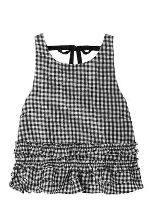 GANNI Gingham Crinkled Recycled-taffeta Top - Black