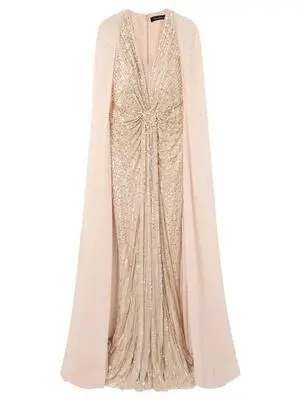 Jenny Packham Zenith Cape-effect Embellished Gown - Gold