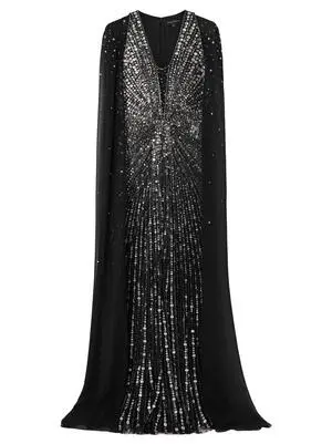 Jenny Packham Zenith Cape-effect Embellished Gown - Black