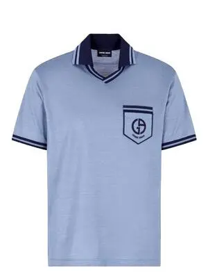 Giorgio Armani Silk Piqué Jersey Polo Shirt - Blue