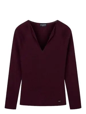 Emporio Armani Virgin Wool Blend V-neck Jumper - Burgundy / Red