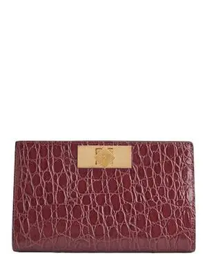 GIUSEPPE ZANOTTI Crocodile-print Leather Clutch With Chain Strap - Burgundy