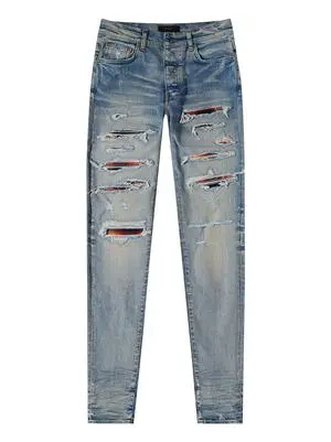 Amiri Plaid Thrasher Skinny Jean - Blue