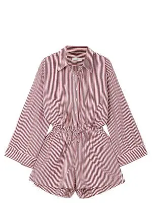 Faithfull The Brand Freja Striped Cotton-poplin Playsuit - Pink