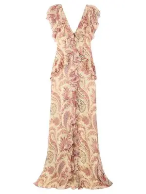 Etro Ruffled Printed Silk-crepon Maxi Dress - Pink