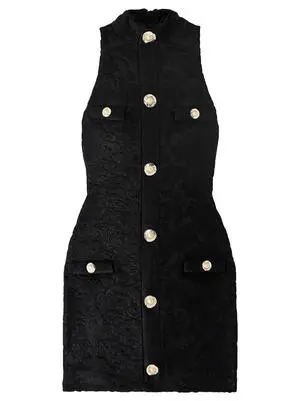 Balmain Button-embellished Bouclé Jacquard-knit Mini Dress - Black