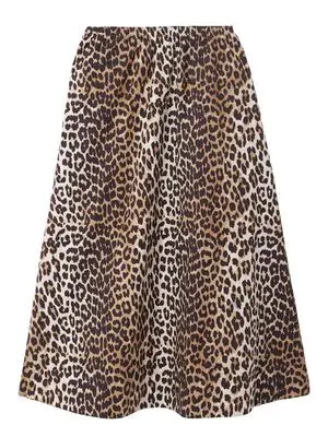 GANNI Leopard-print Organic Cotton-poplin Midi Skirt - Animal Print