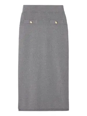Alessandra Rich Button-embellished Cotton And Cashmere-blend Midi Skirt - Gray