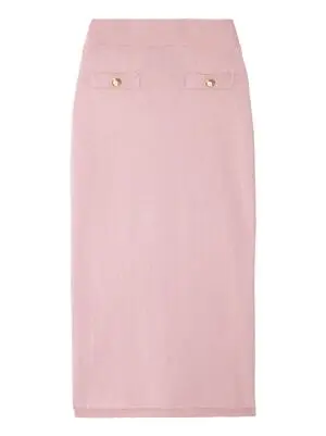 Alessandra Rich Button-embellished Cotton And Cashmere-blend Midi Skirt - Pink