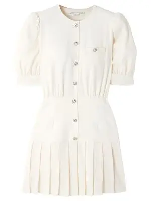 Alessandra Rich Crystal-embellished Pleated Mini Dress - White