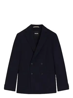 BOSS Double-breasted Notched-lapel Cotton-wool Blend Blazer - Dark Blue