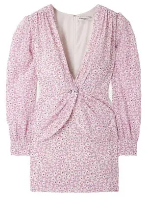 Alessandra Rich Wrap-effect Embellished Floral-print Mini Dress - Pink