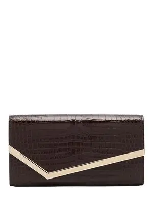 JIMMY CHOO Emmie Croc-Embossed Leather Clutch Chocolate