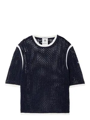 ADIDAS ORIGINALS Open-knit Cotton-blend T-shirt - Blue
