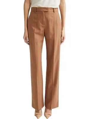 Eleventy Pinstripe Wool Straight Leg Trousers - 157 Cognac