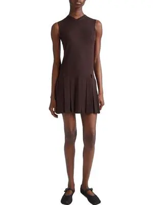Sandy Liang Millie Pleated Merino Wool Sweater Dress - Brown