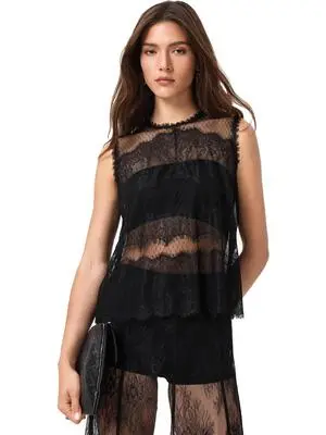 ALLSAINTS AllSaints Clara Lace Mesh Sleeveless Top Black