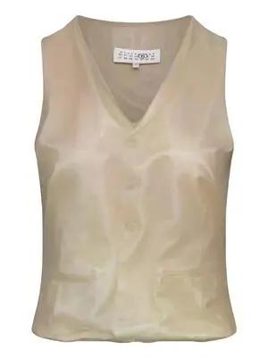 MAISON MARGIELA Satin Button-up Waistcoat - Neutrals