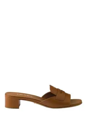 Prada Prada Leather Mules With Lettering Logo Brown